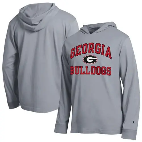 Champion Georgia Bulldogs High Motor All-star Long Sleeve Hooded T-shirt - Heather Gray