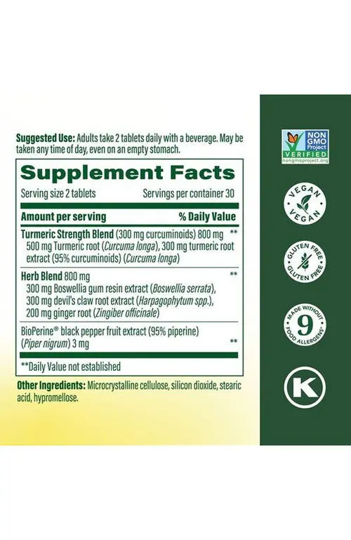 MEGAFOOD Turmeric Curcumin Supplement For Joint Support With Black Pepper, Vegan, Non-gmo