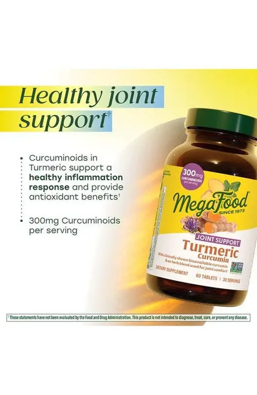 MEGAFOOD Turmeric Curcumin Supplement For Joint Support With Black Pepper, Vegan, Non-gmo