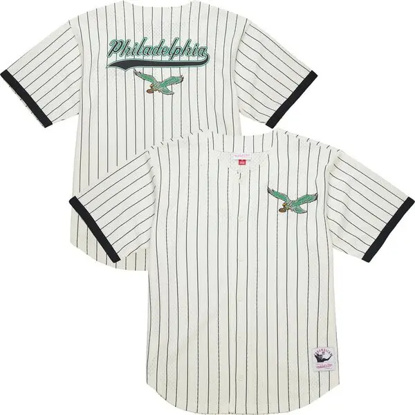 Mitchell & Ness Philadelphia Eagles Big & Tall Heavyweight Mesh Button-up Fashion Jersey - Cream