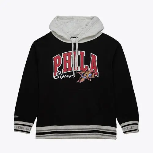 Mitchell & Ness Philadelphia 76ers Premium Fleece Vintage Logo Pullover Hoodie - Black
