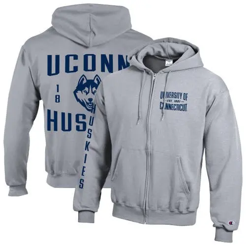 Champion Uconn Huskies Varsity Powerblend Full-zip Fleece Hoodie - Heather Gray
