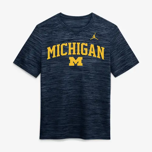 JORDAN BRAND Michigan Wolverines Primetime Arch Logo Velocity Dri-fit T-shirt - Navy