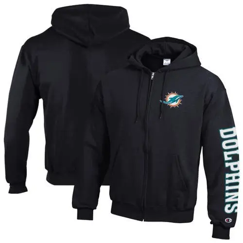Champion Miami Dolphins Powerblend Fleece Full-zip Hoodie - Black