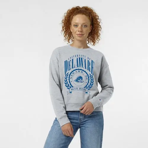 Champion Delaware Fightin' Blue Hens Academic Crest Powerblend Crewneck Sweatshirt - Heather Gray