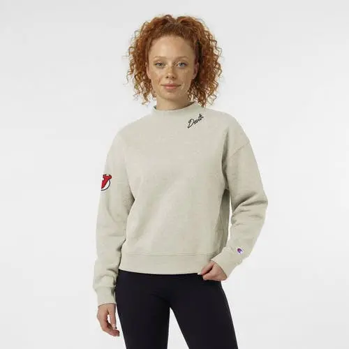Champion New Jersey Devils Collar Script Triumph Fleece Crewneck Sweatshirt - Oatmeal