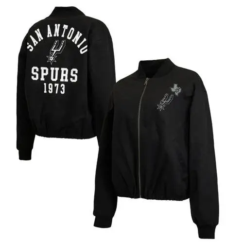 WEAR BY ERIN ANDREWS San Antonio Spurs Denim Full-zip Bomber Jacket - Black