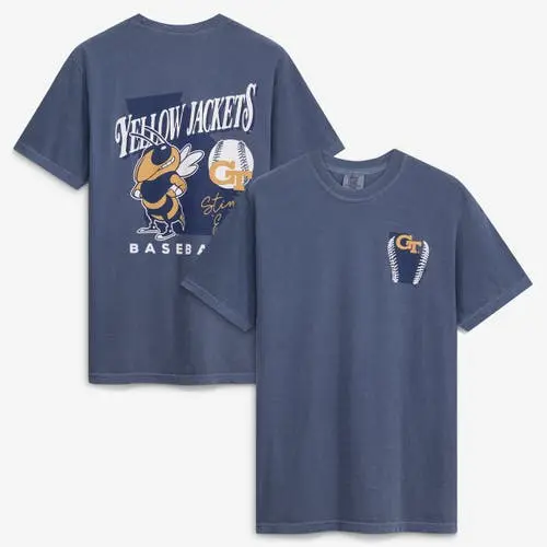 IMAGE ONE Georgia Tech Yellow Jackets Drawn Mascot Baseball T-shirt - Navy