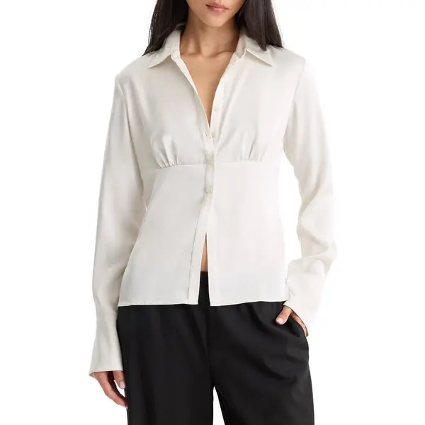 Good American The Satin Femme Shirt - Chalk