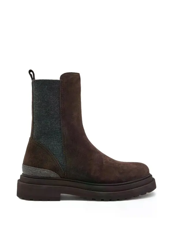 Brunello Cucinelli Monili-chain Suede Boots - Brown