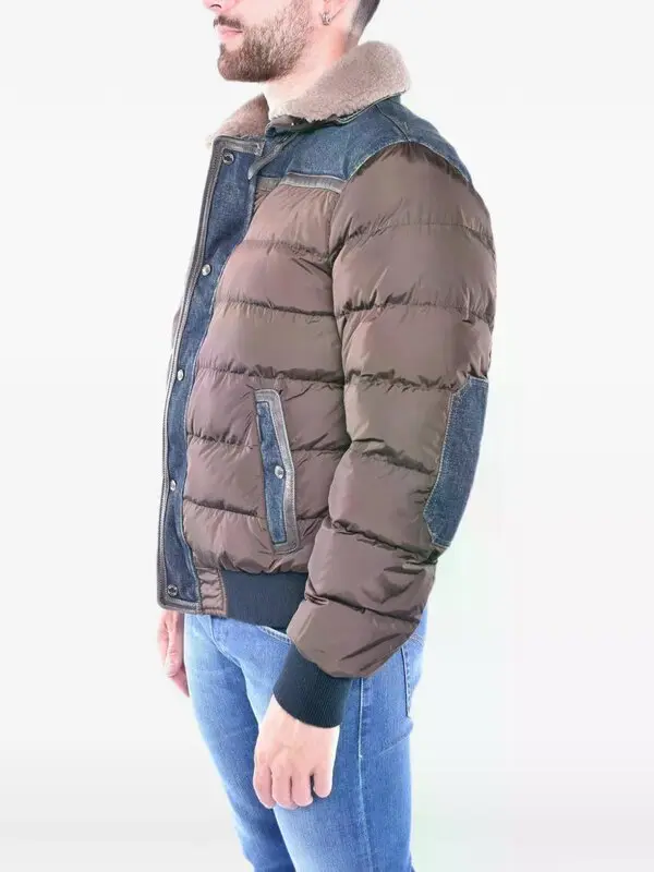 MOORER Viani Quilted Denim-panel Jacket - Brown