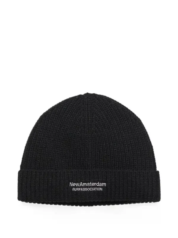NEW AMSTERDAM SURF ASSOCIATION Logo-print Ribbed Beanie Hat - Black