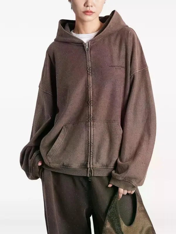 Alexander Wang All-over Crystal Oversized Zip-up Hoodie