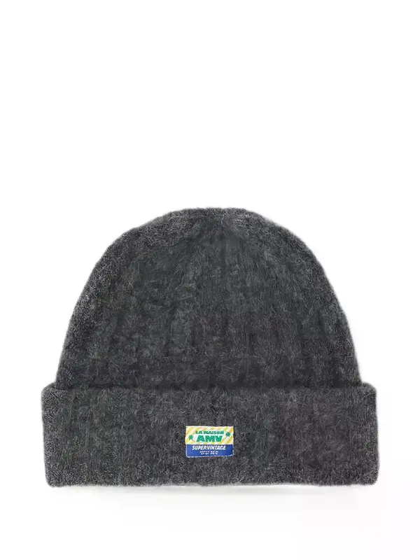 American Vintage Vitow Logo-patch Ribbed-knit Beanie Hat - Grey