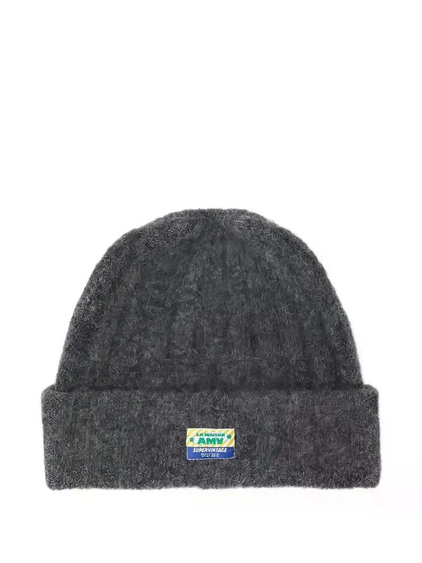 American Vintage Vitow Logo-patch Ribbed-knit Beanie Hat - Grey