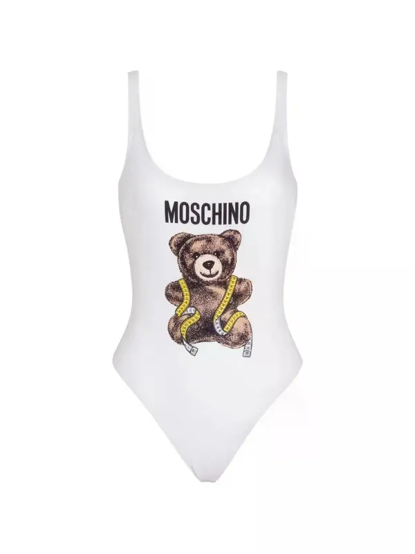 Moschino Teddy Bear Logo Swimsuit - White