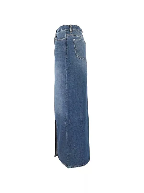 7 For All Mankind Darkwind Front-slit Denim Skirt