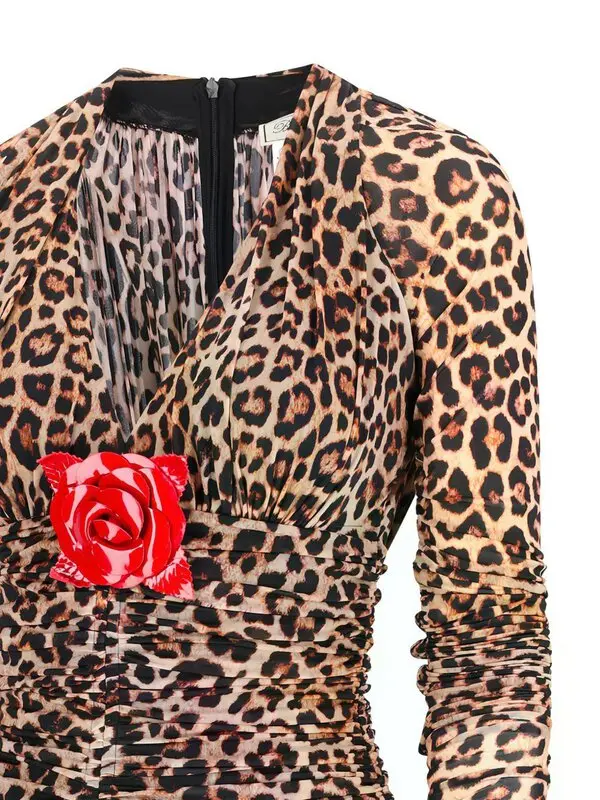 Blumarine Leopard-print Rose-embellished Mini Dress