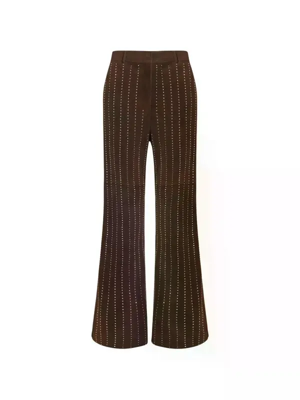 P.a.r.o.s.h Rhinestone-embellished Suede Flared Trousers - Brown