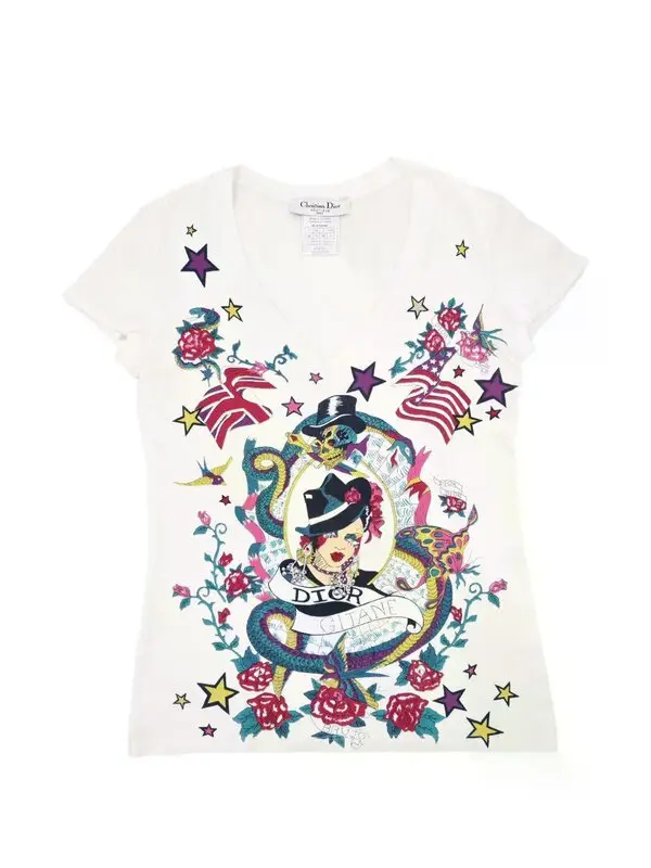 Dior 2004 Rhinestone-embellished Graphic-print T-shirt