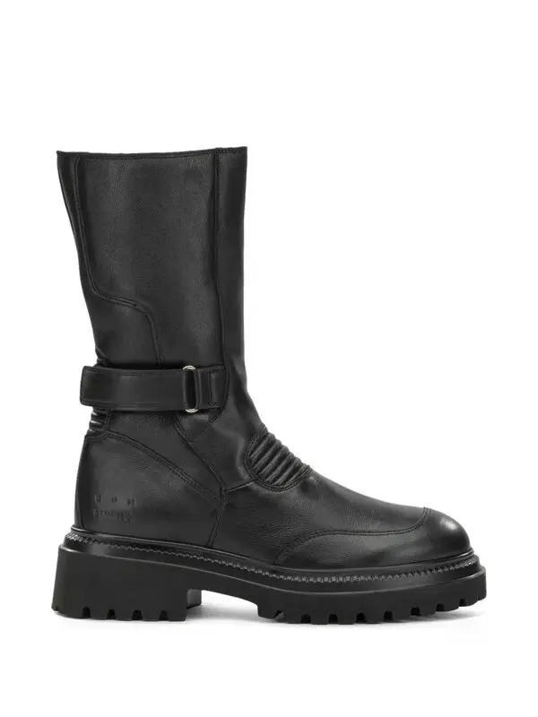 SUMMERY COPENHAGEN Buckled Leather Boots - Black