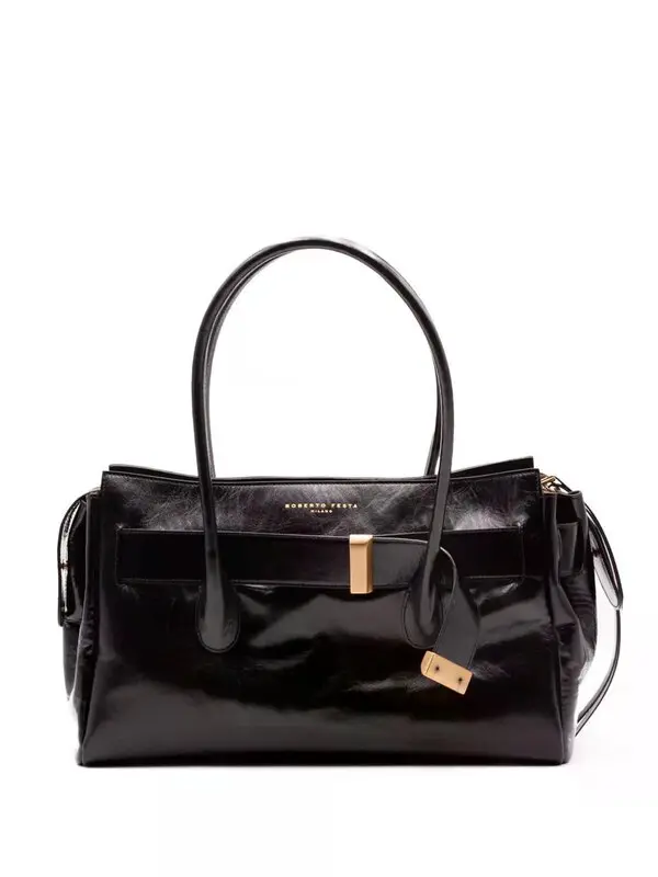 Roberto Festa Emeralda Glossy Leather Shoulder Bag - Black