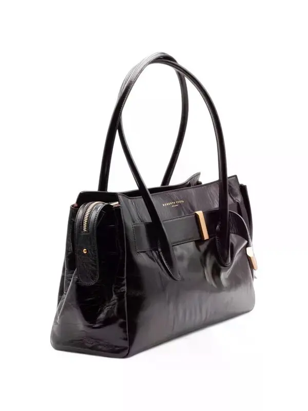 Roberto Festa Emeralda Glossy Leather Shoulder Bag - Black