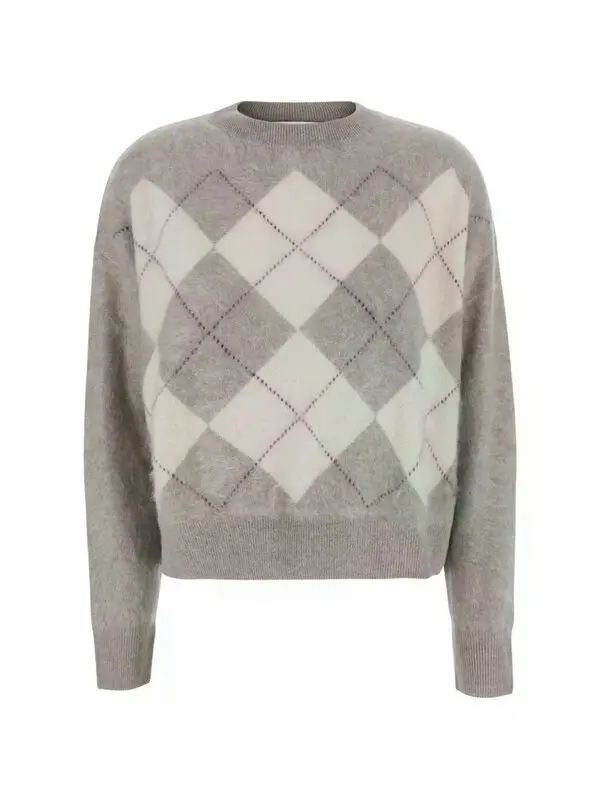 Soft Goat Brushed-effect Argyle-knit Sweater