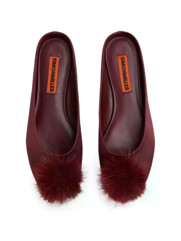 SIMONMILLER Riad Pom-pom Satin Mules - Red