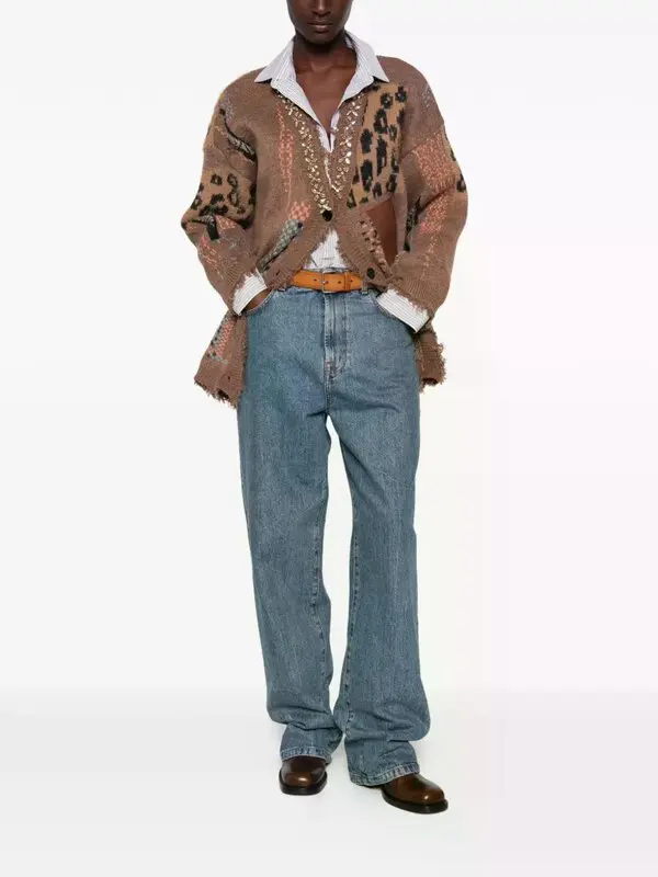 PAPER LACE Crystal-embellished Leopard-pattern Cardigan