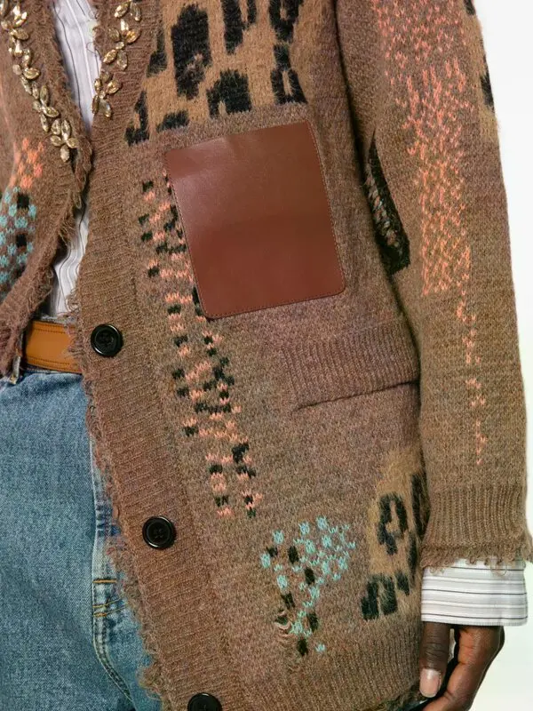 PAPER LACE Crystal-embellished Leopard-pattern Cardigan