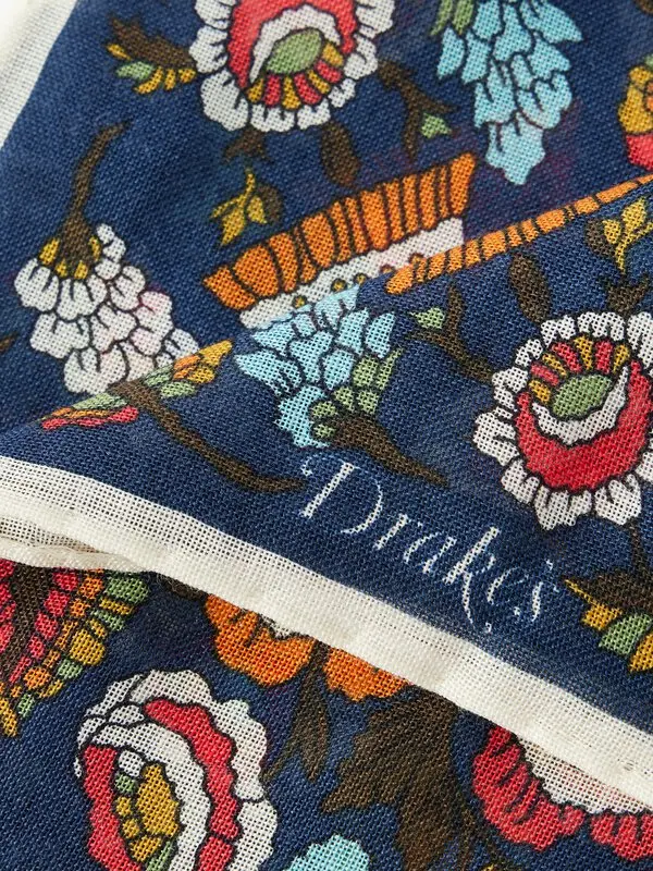 DRAKE'S Folk Rider Printed Wool And Silk-blend Gauze Pocket Square
