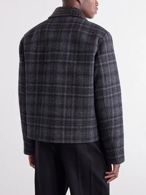 Bottega Veneta Intrecciato Leather-trimmed Checked Brushed Wool-blend Blouson Jacket