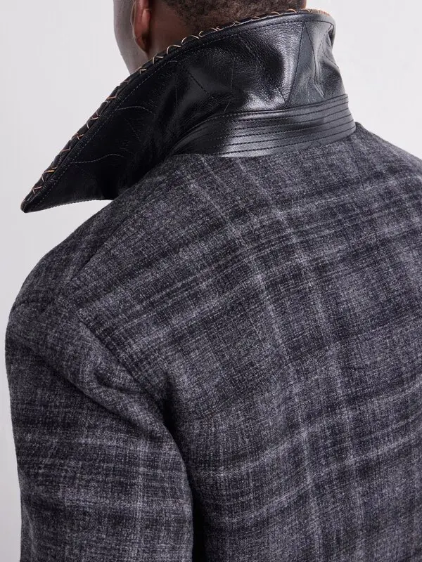 Bottega Veneta Intrecciato Leather-trimmed Checked Brushed Wool-blend Blouson Jacket