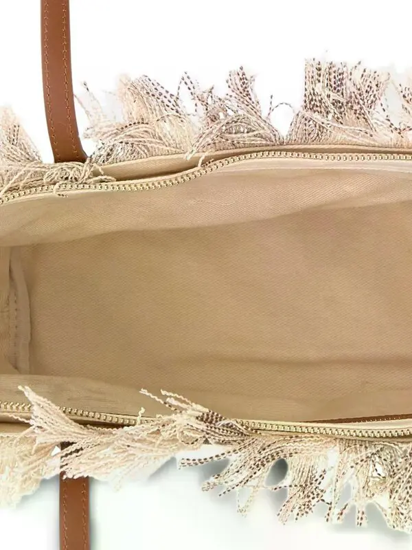 MC2 SAINT BARTH Medium City Canvas Shopper Bag With Fringes - Neutrals