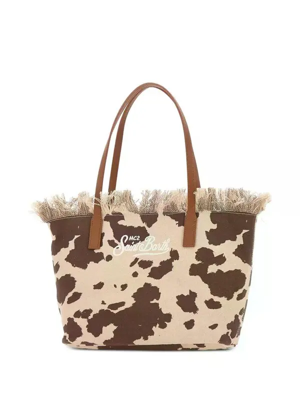 MC2 SAINT BARTH Medium City Canvas Shopper Bag With Fringes - Neutrals