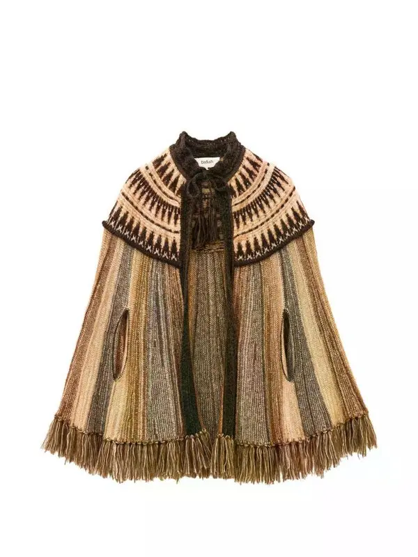 Ba&sh Dish Intarsia-knit Fringed Cape
