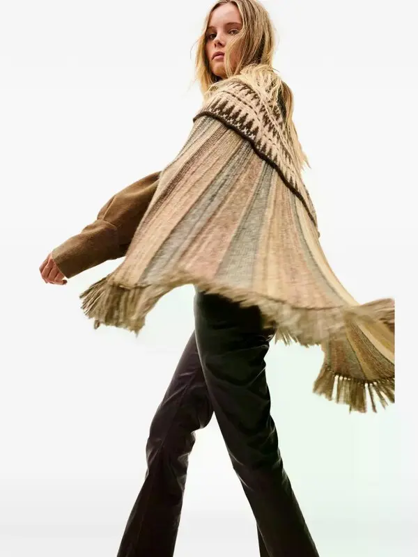 Ba&sh Dish Intarsia-knit Fringed Cape