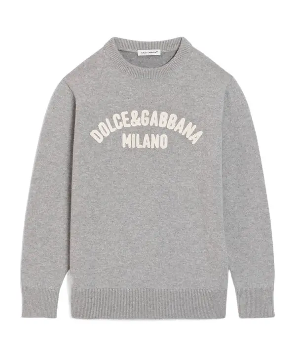 Dolce & Gabbana Wool Pullover With Logo - Gray