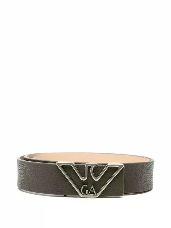 Emporio Armani Logo-plaque Pebbled-effect Belt - Grey