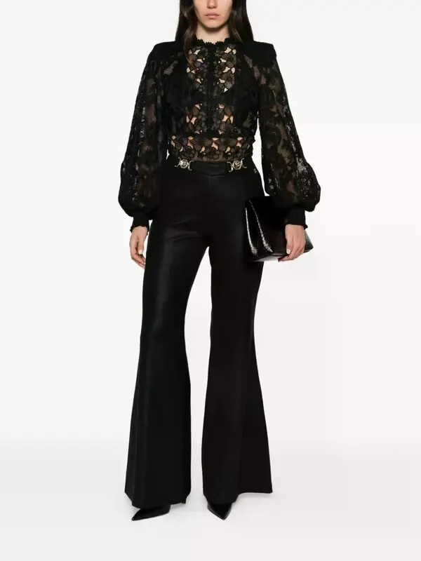 BABYLONE PARIS Lace-embroidered Balloon-sleeve Top