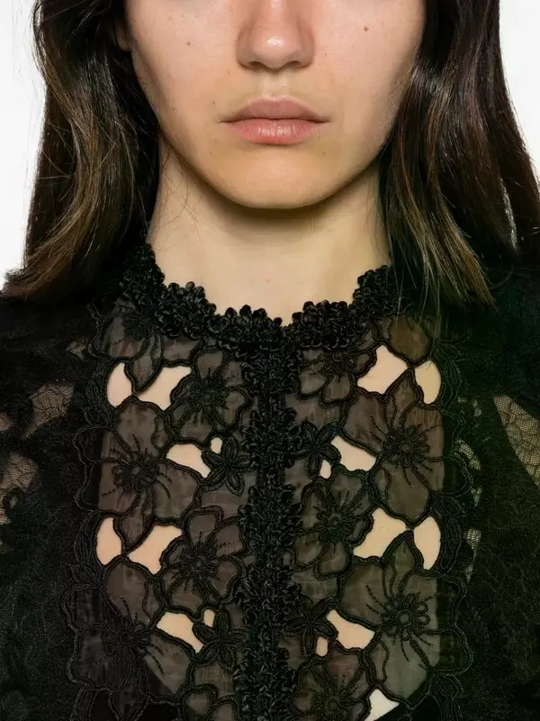 BABYLONE PARIS Lace-embroidered Balloon-sleeve Top