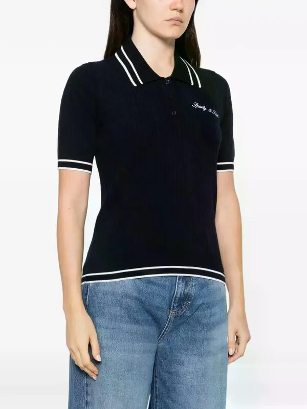 Sporty & Rich Cable-knit Short-sleeve Polo Top