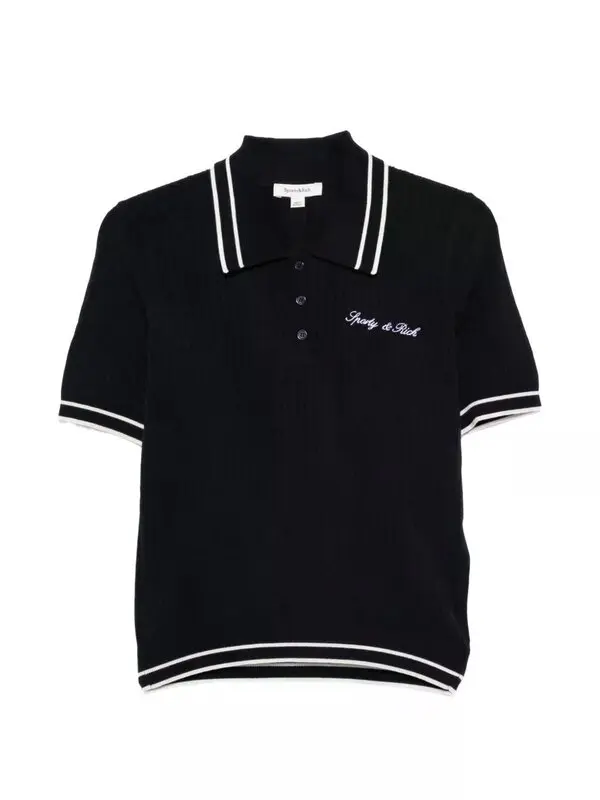 Sporty & Rich Cable-knit Short-sleeve Polo Top - Blue