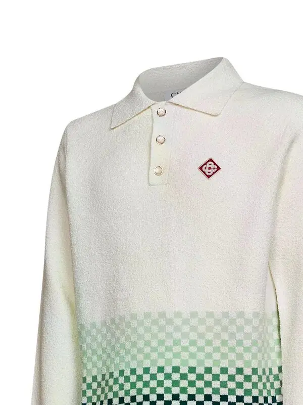 Casablanca Checkerboard-knit Long-sleeve Polo Shirt