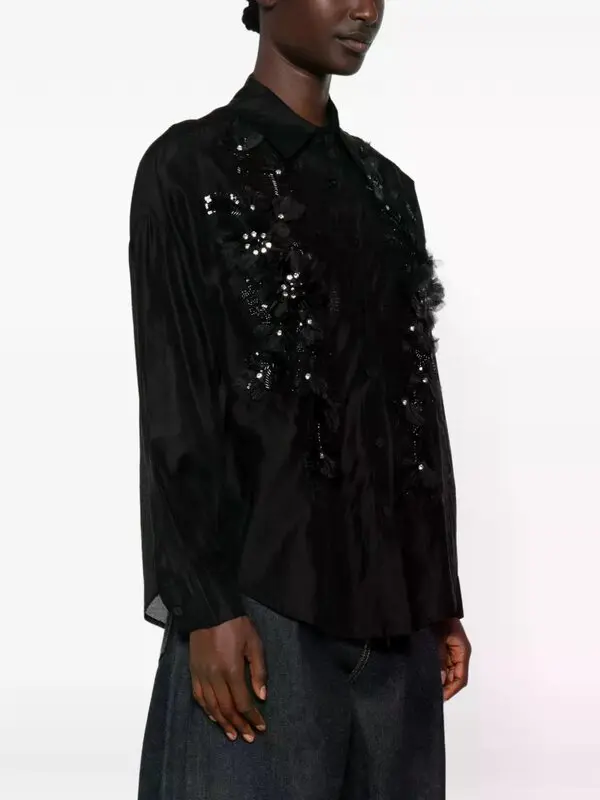 PAPER LACE Sequin-embellished Floral-appliqué Shirt