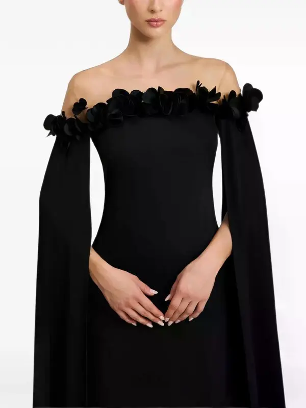 CRISTALLINI Floral-appliqué Cape-sleeve A-line Maxi Dress