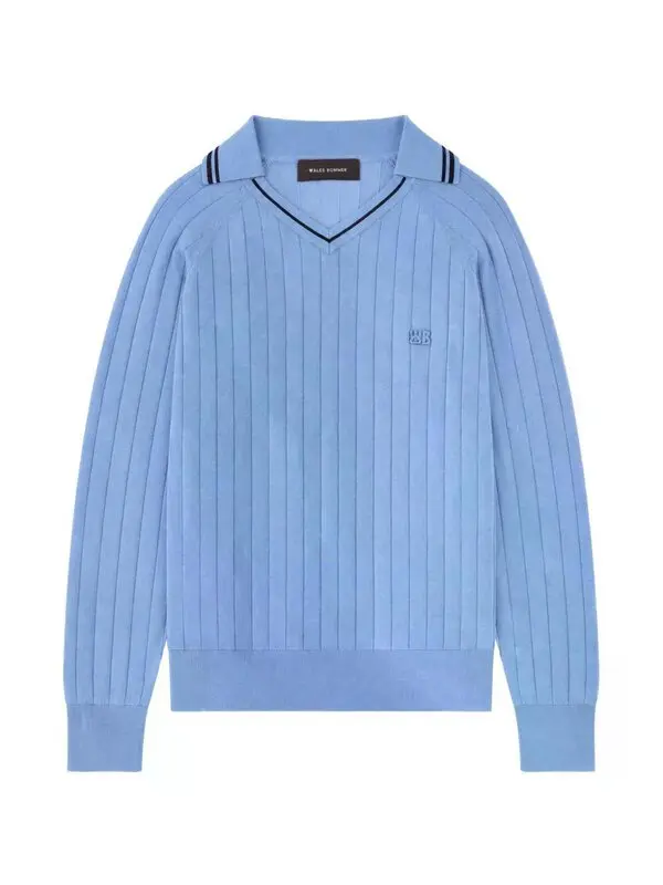 WALES BONNER Ribbed-knit Long-sleeve Polo Shirt