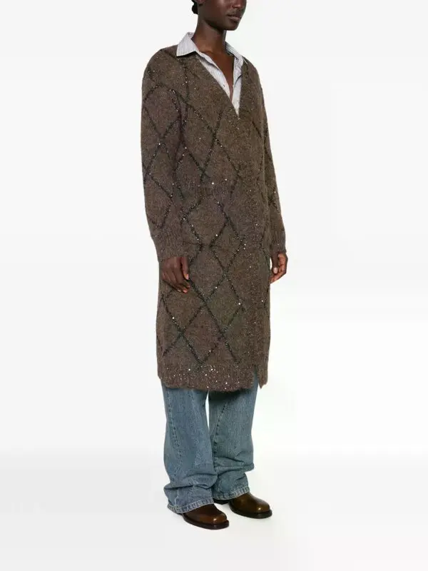 PAPER LACE Sequin-embellished Argyle Coat