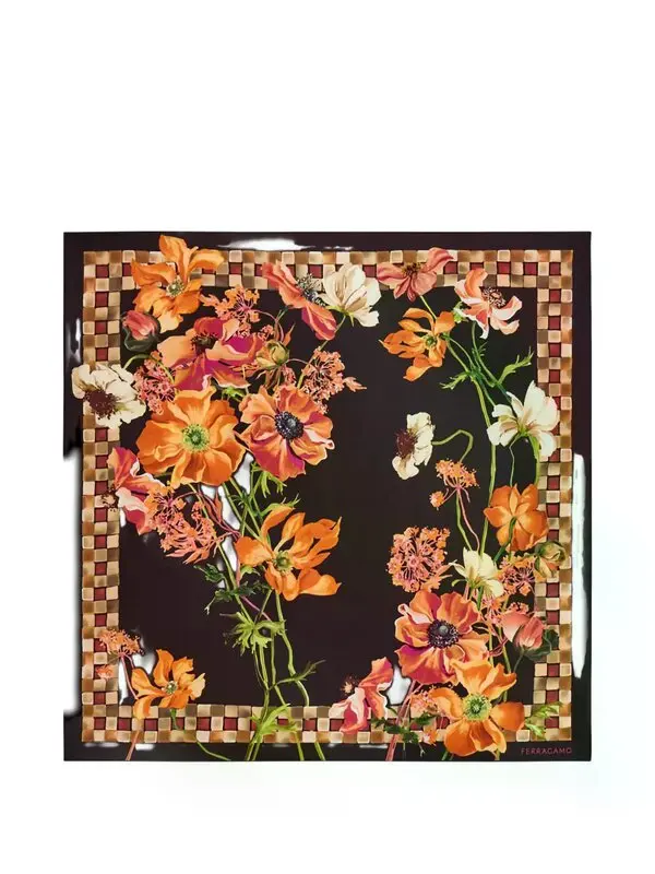 FERRAGAMO Floral-print Silk Scarf - Black